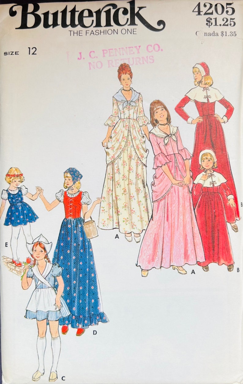 Butterick 4205 B34, Colonial Dress Pattern, Historical Dress Pattern ...