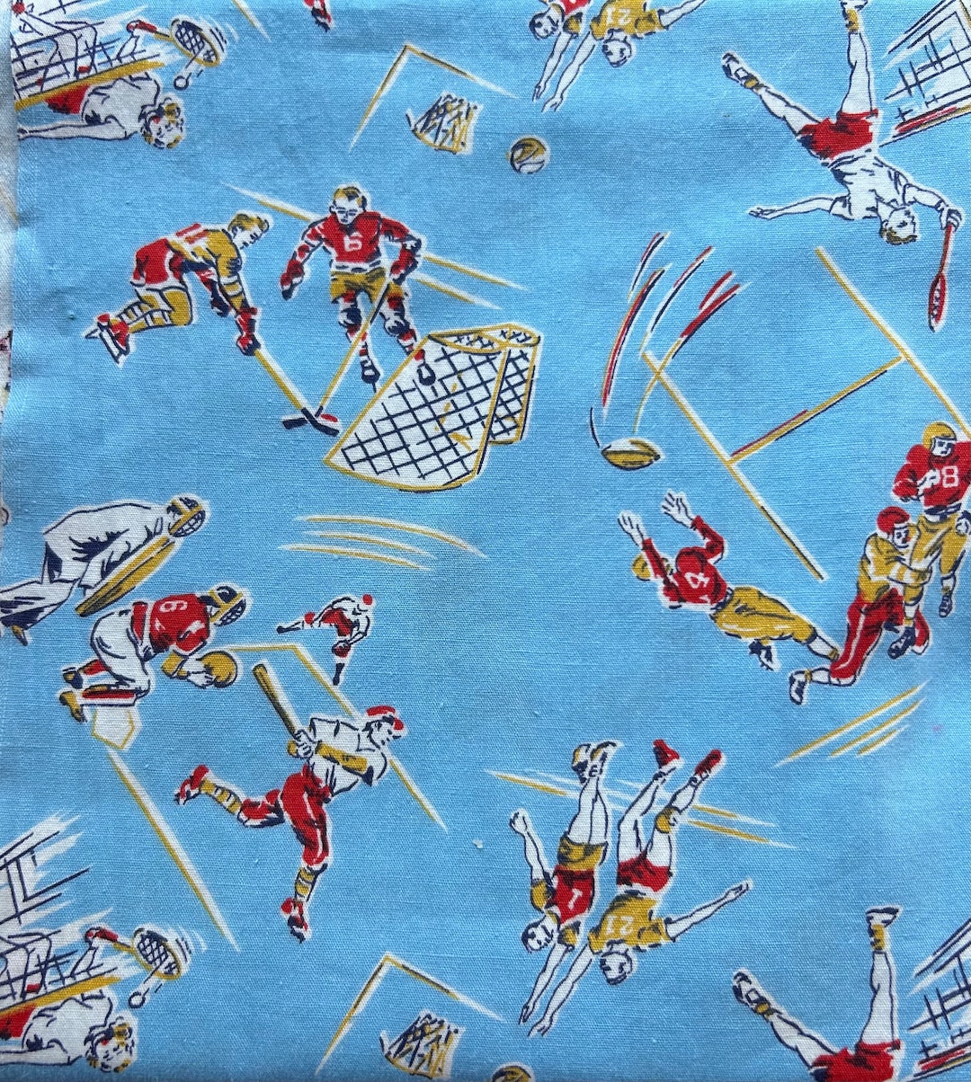 Novelty Print Fabric, Vintage Cotton Fabric, Sports Theme Fabric ...