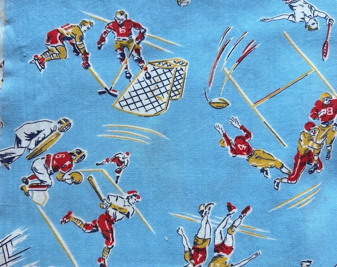 Novelty Print Fabric, Vintage Cotton Fabric, Sports Theme Fabric ...