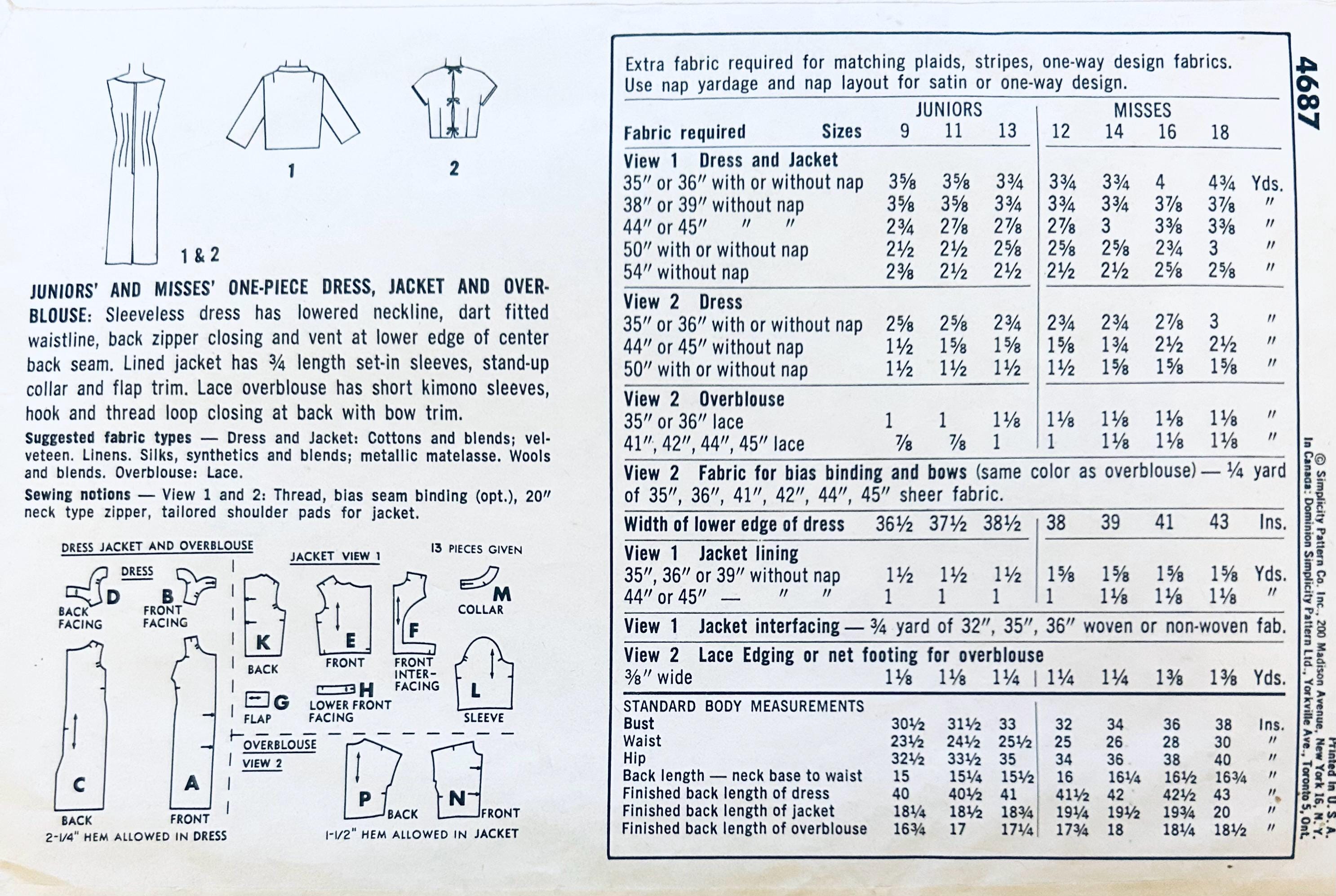 Simplicity 4687 B36, Sheath Dress Sewing Pattern, Sleeveless Dress ...