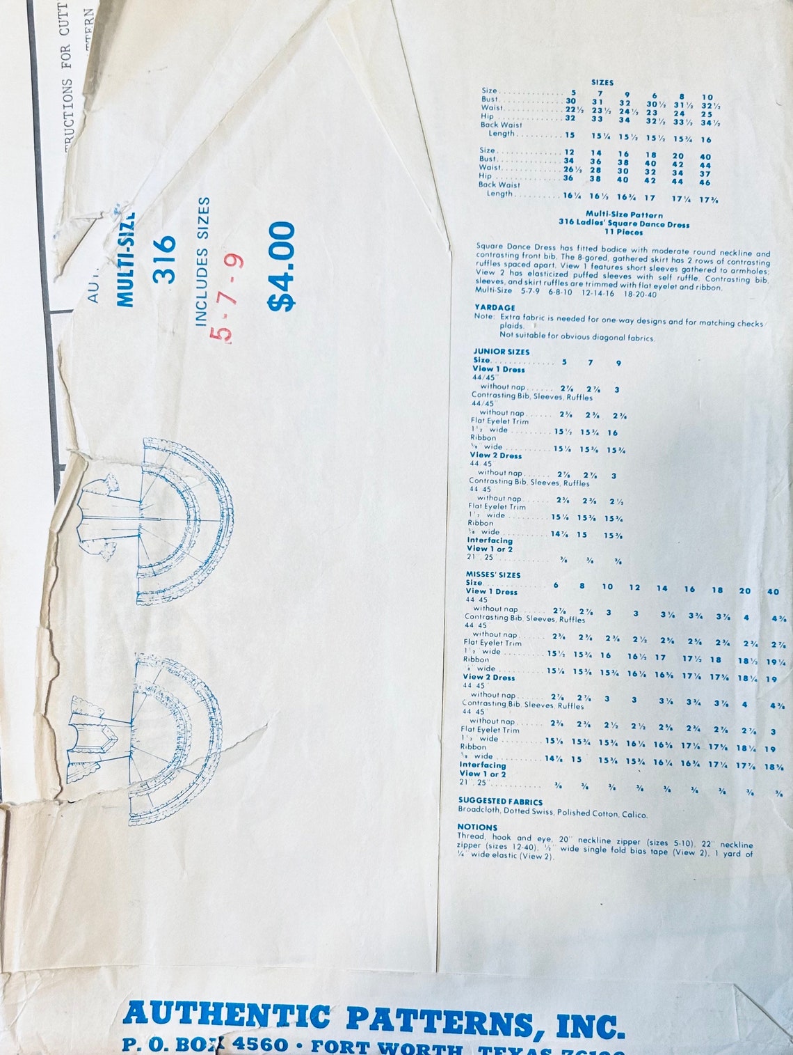 Authentic 316, Square Dance Dress Pattern, Western Dress Pattern ...
