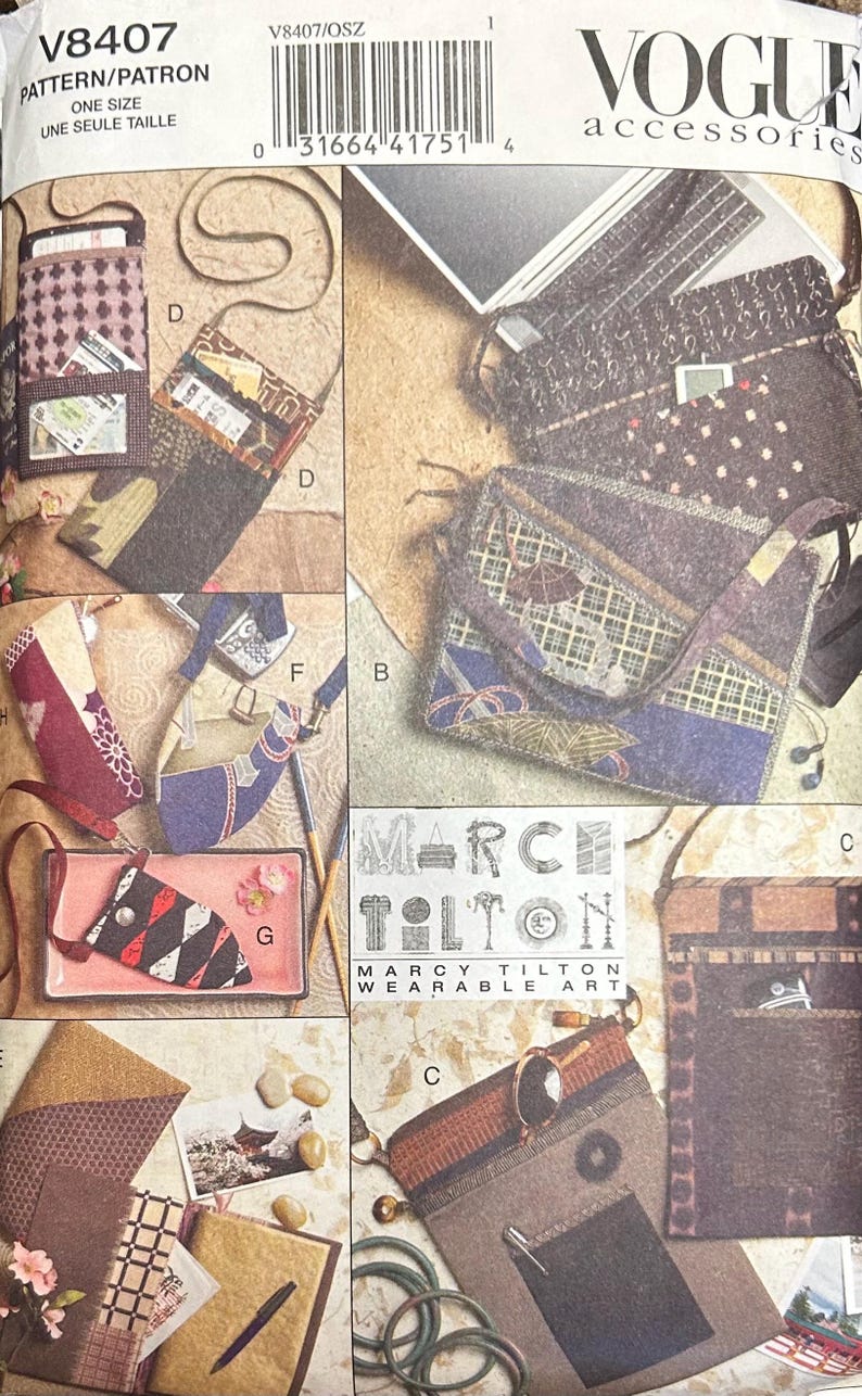 Vogue 8407, Purse Sewing Pattern, Crossbody Bag Pattern, Journal Cover ...