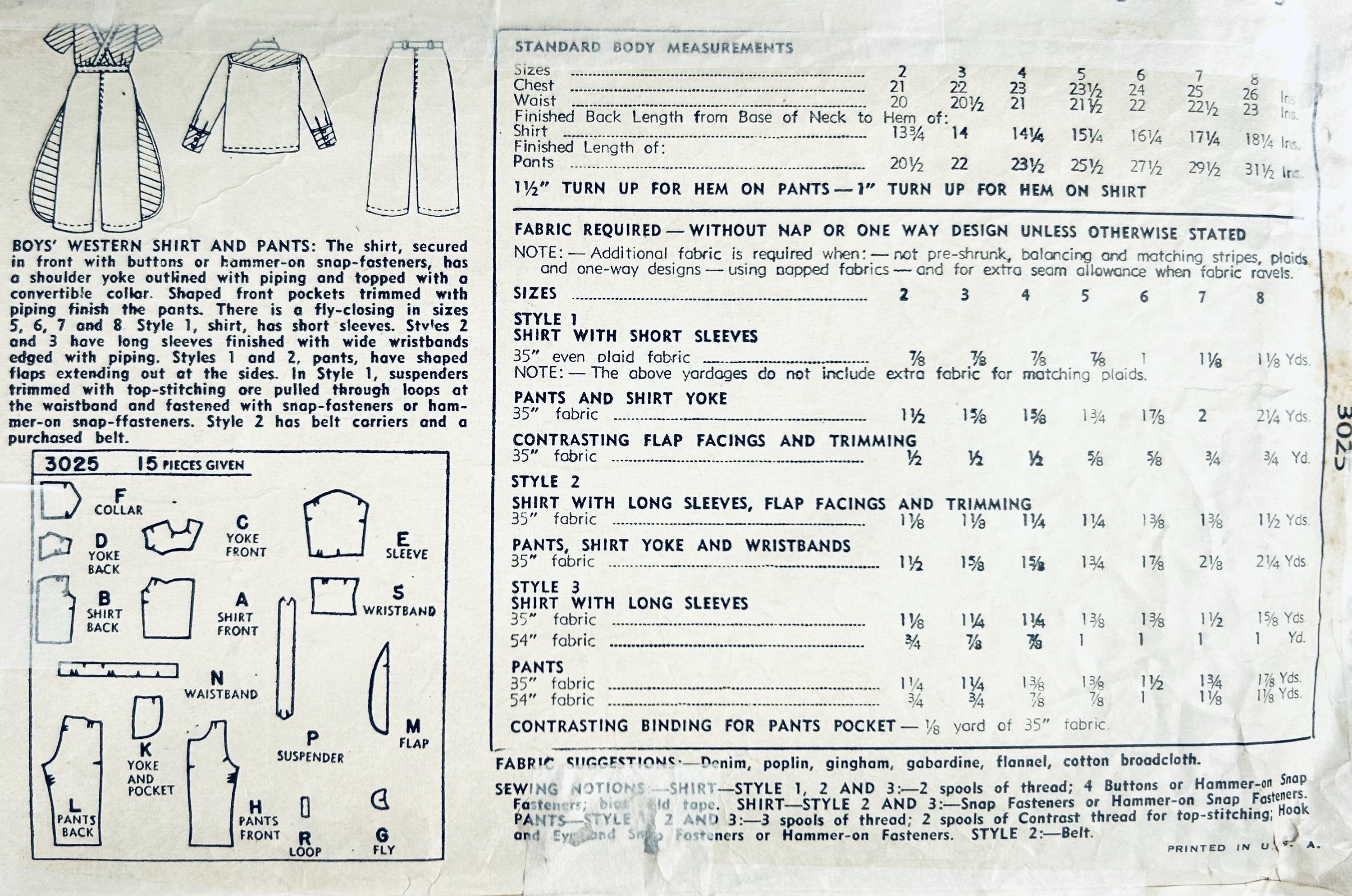 Simplicity 3025 5, Western Shirt Pattern, Chaps Sewing Pattern, Boys ...