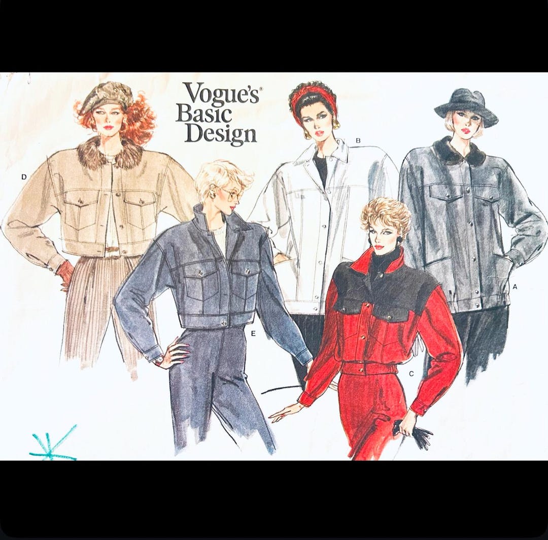 Vogue 1968 B38, Denim Jacket Sewing Pattern, Cropped Jacket Pattern ...