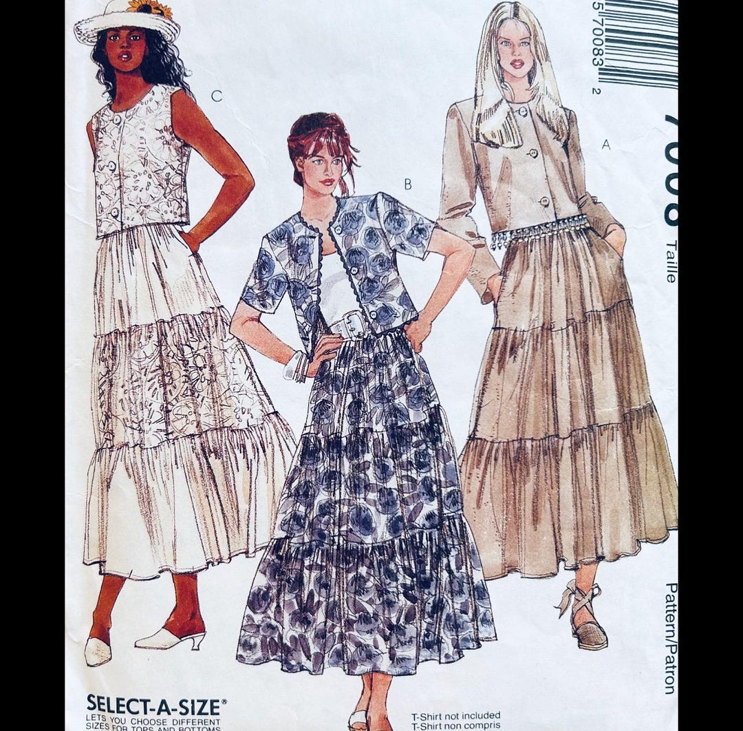 Mccalls 7008, Tiered Skirt Pattern, Cottage Core, Peasant Skirt Pattern, DIY Skirts, Women Skirt ...