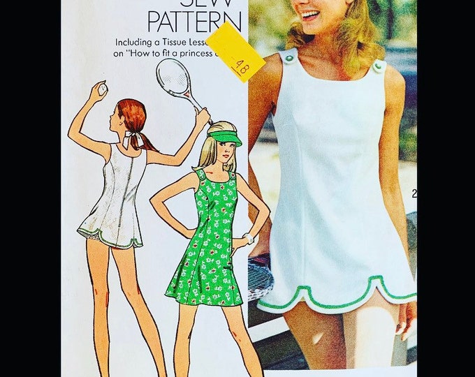 1970s Pattern, Tennis Dress Sewing Pattern, Mini Dress Pattern, Vintage ...