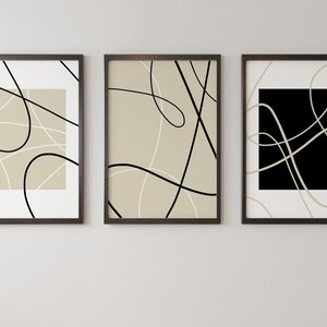 Set of 3 Minimalistic Poster - Abstract Beige Modern Wall Art - Instant ...
