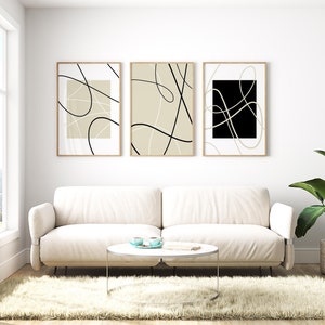 Set of 3 Minimalistic Poster - Abstract Beige Modern Wall Art - Instant ...
