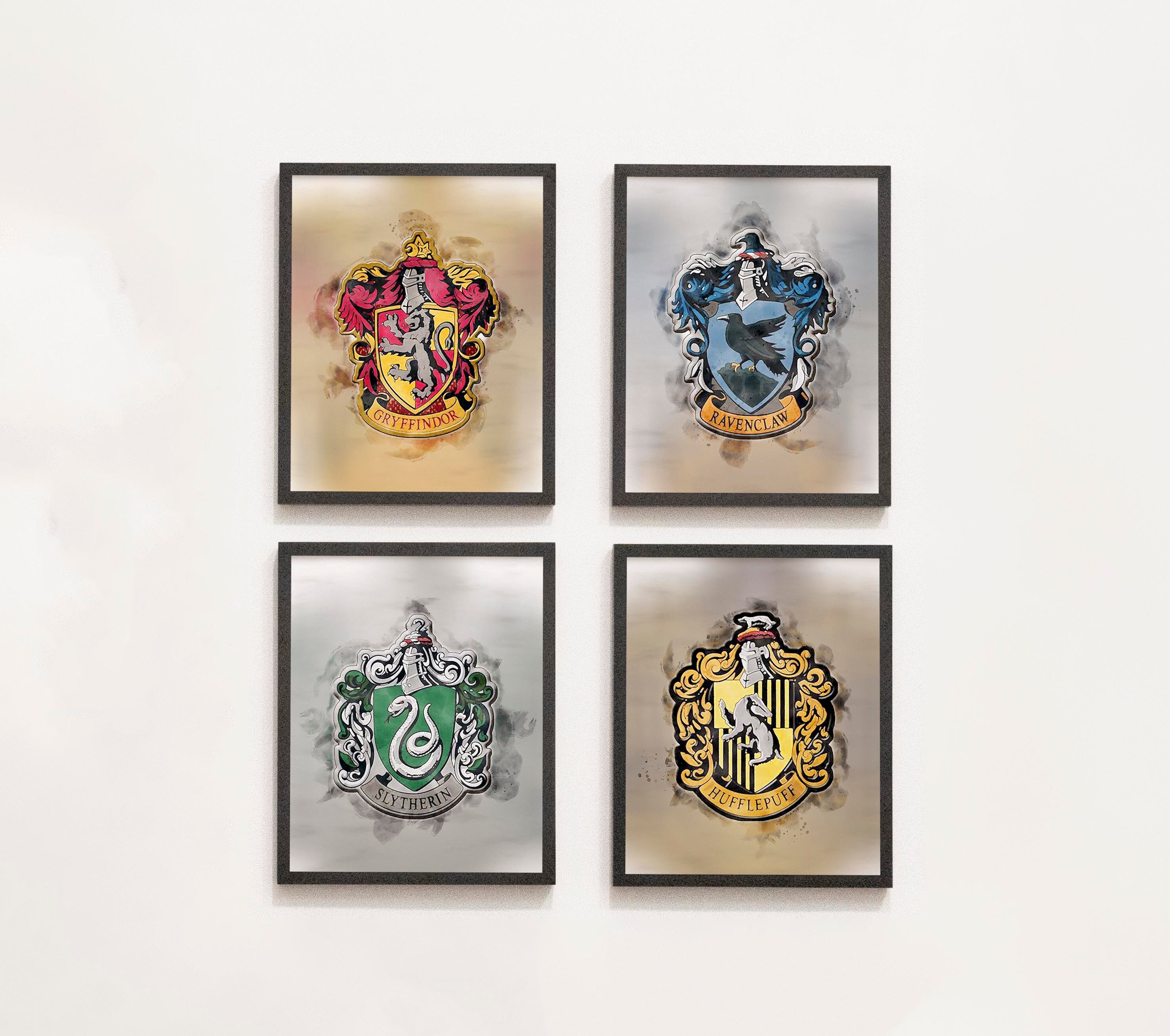 Set of 4 Wizard Hogwarts House Posters Digital Print | Wizard School ...