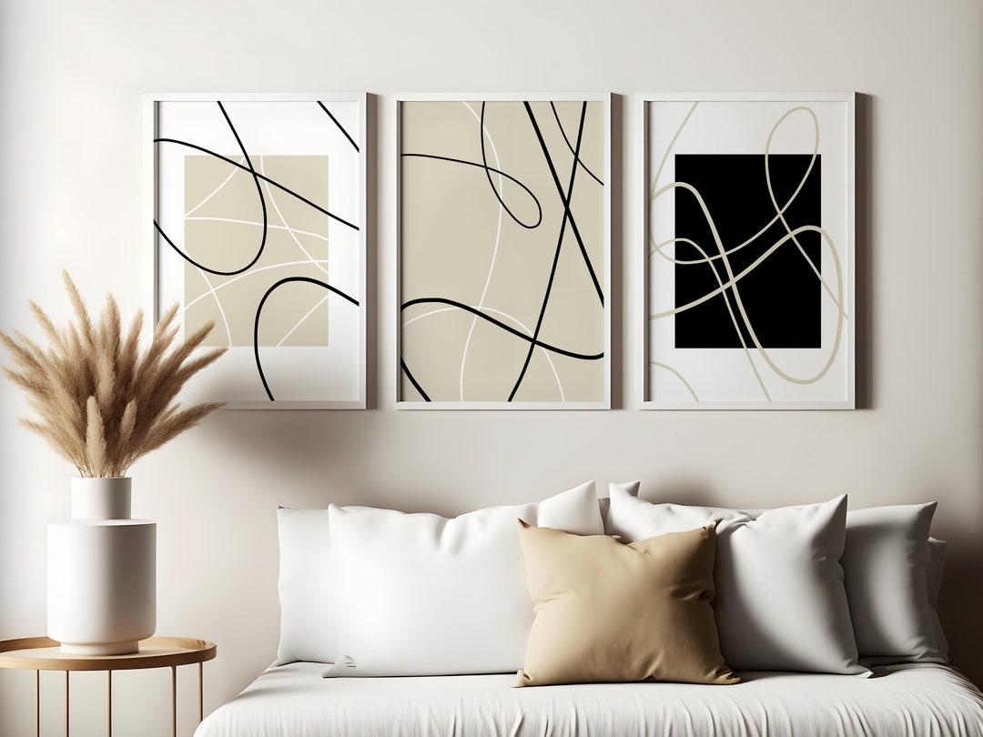 Set of 3 Minimalistic Poster - Abstract Beige Modern Wall Art - Instant ...