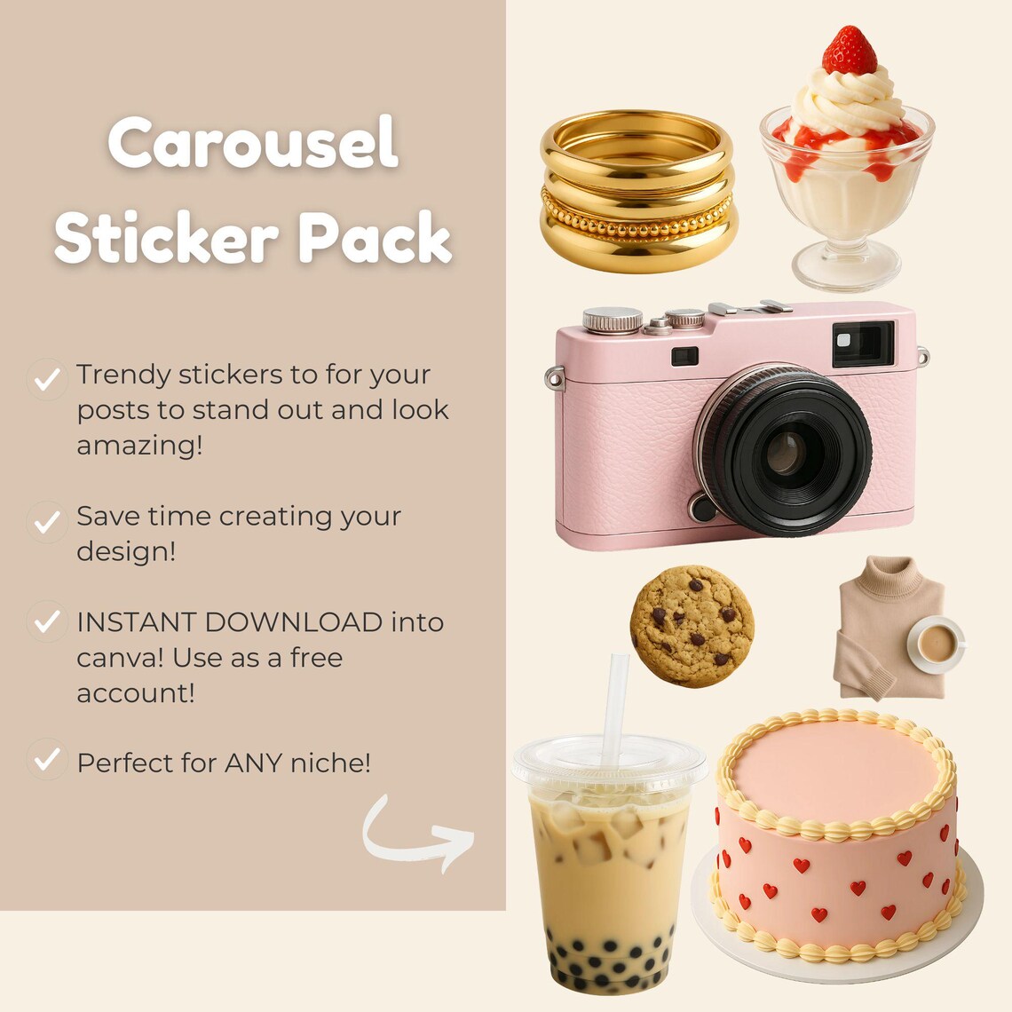 118 Neutral Aesthetic Digital Stickers for Instagram & Planners | Canva ...
