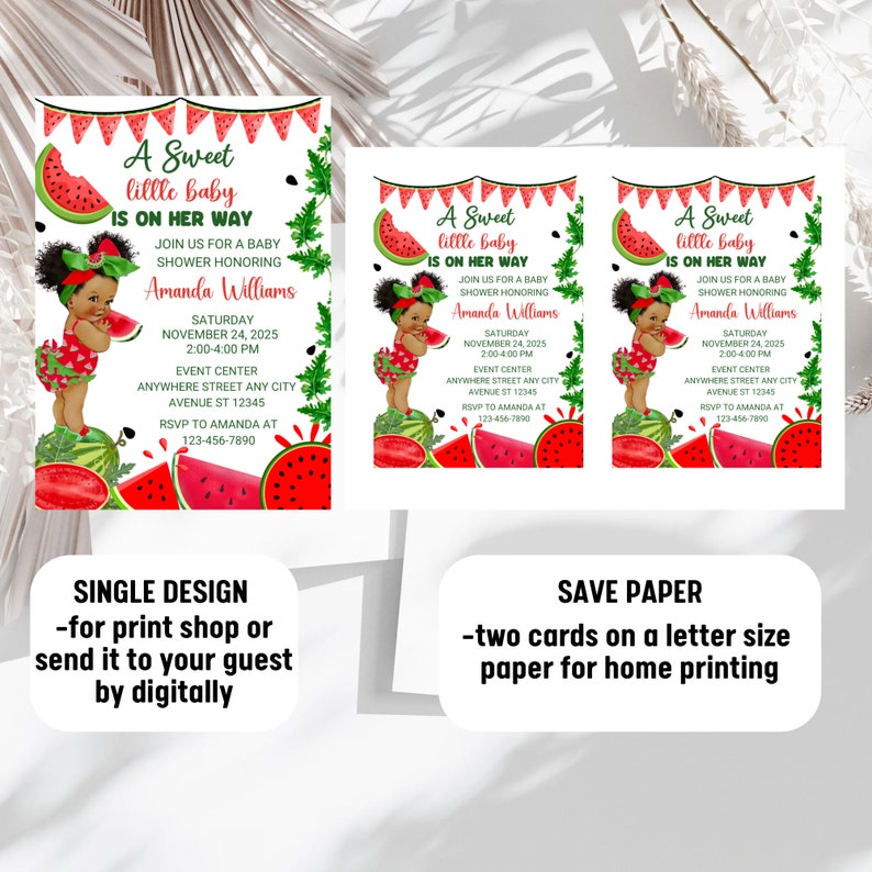 Afro Watermelon Baby Shower Invitation, African American Watermelon ...