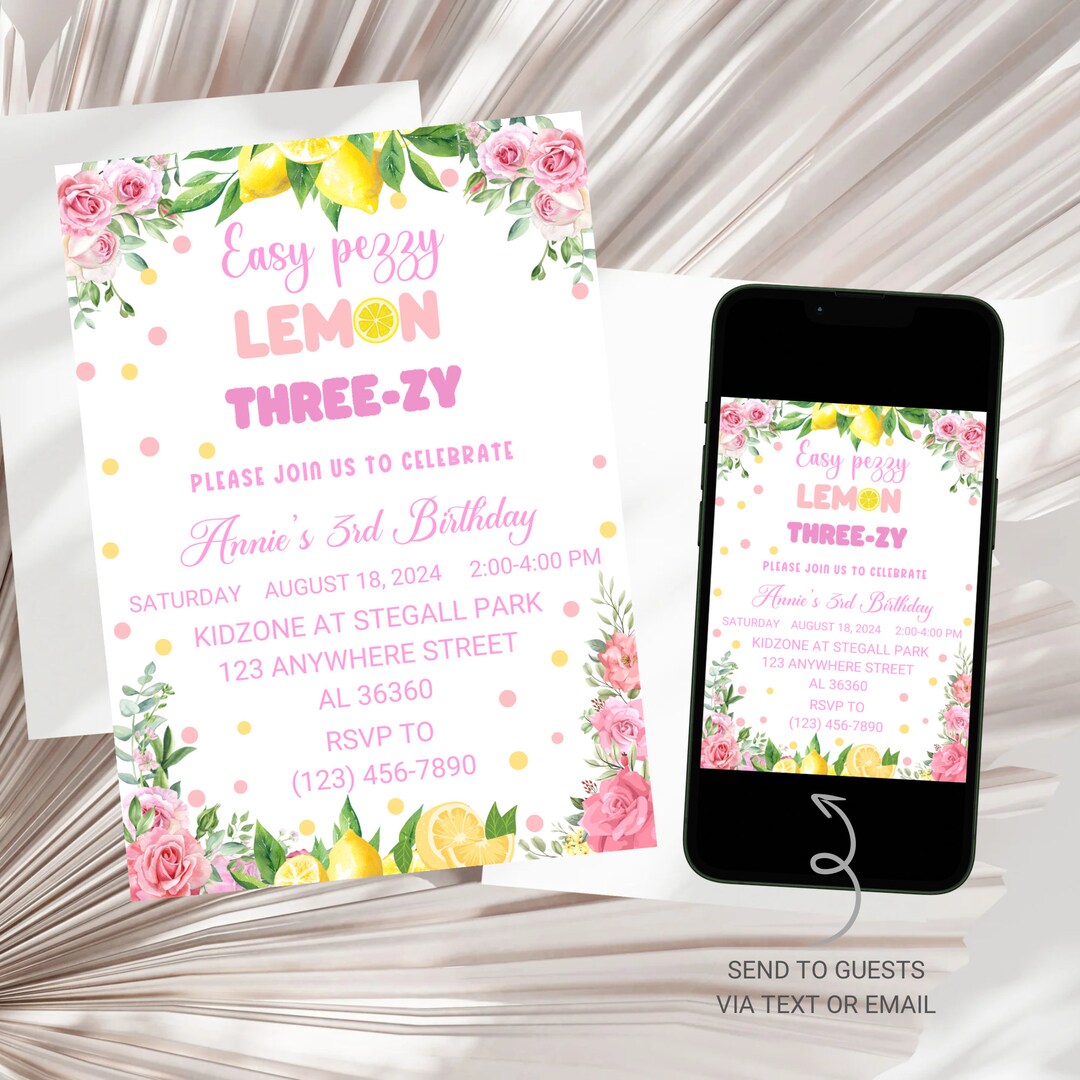 Lemon Invitation, Lemonade Invitation Template, Kids Lemon Invitation ...