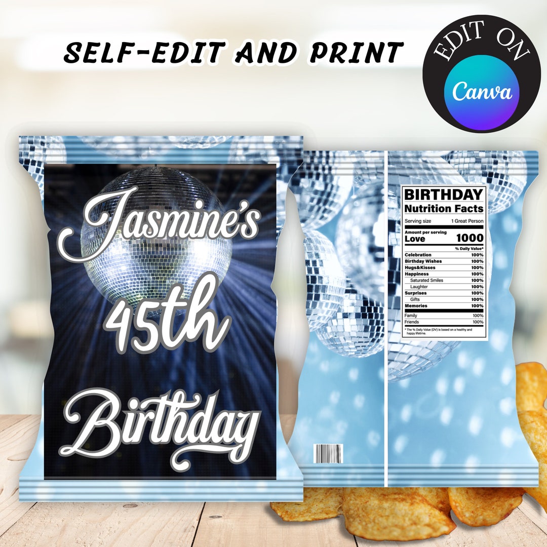 Disco Ball Chip Wrap, Editable Disco Ball Chip Bag, Silver Disco Chip ...