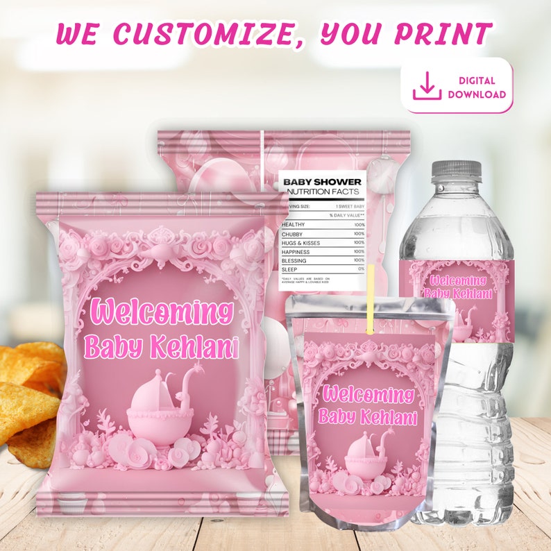 Pink Baby Shower Chip Bag, Girl Baby Shower Cradle Party Favors ...