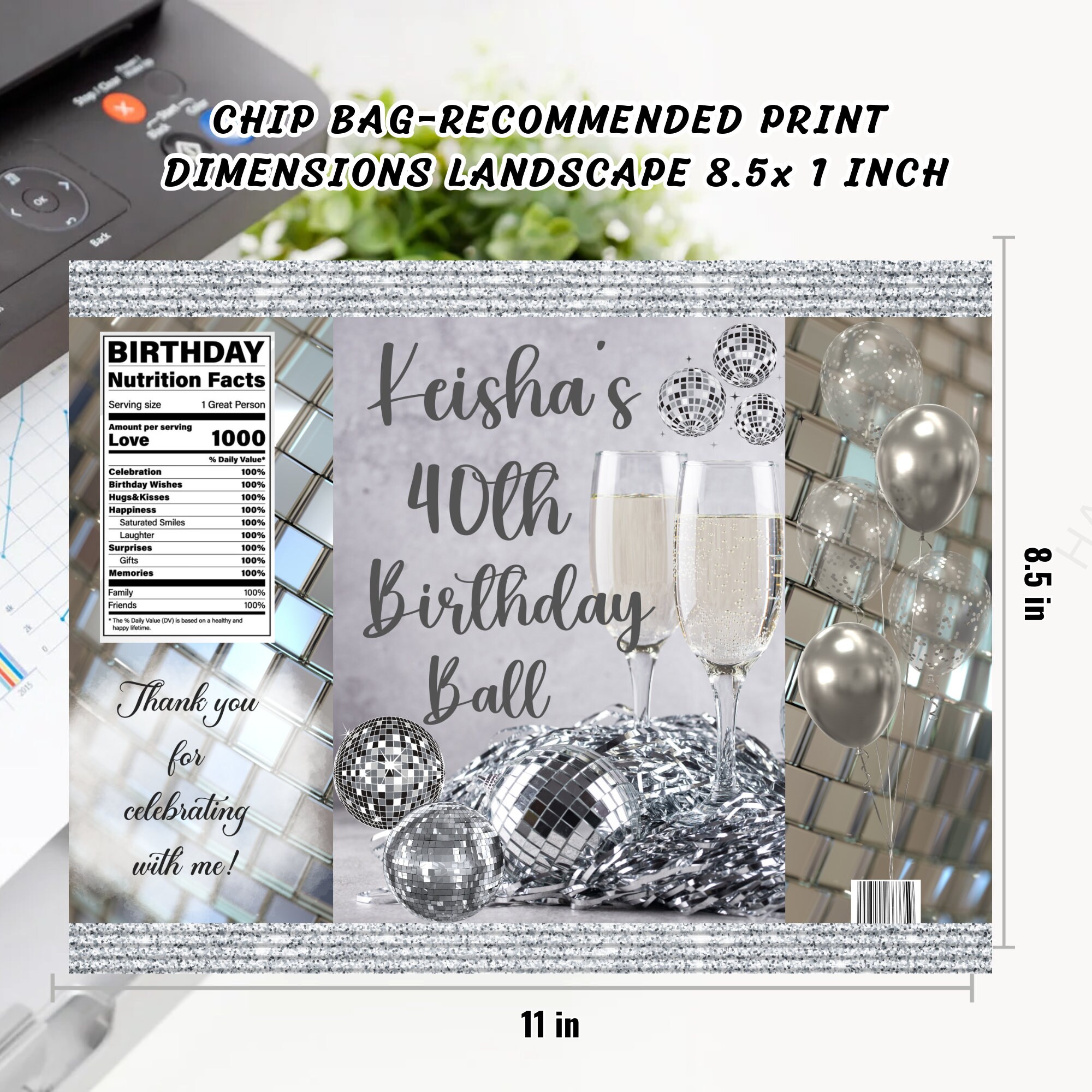 Disco Ball Chip Bag, Silver Disco Ball Chip Bag, Editable Silver Chip ...