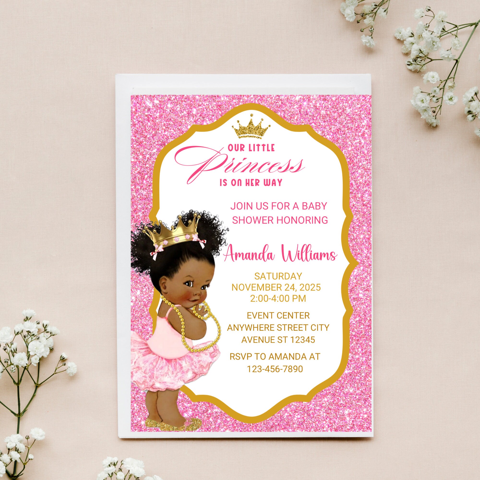 Afro Princess Baby Shower Invitation, Editable African American Afro ...