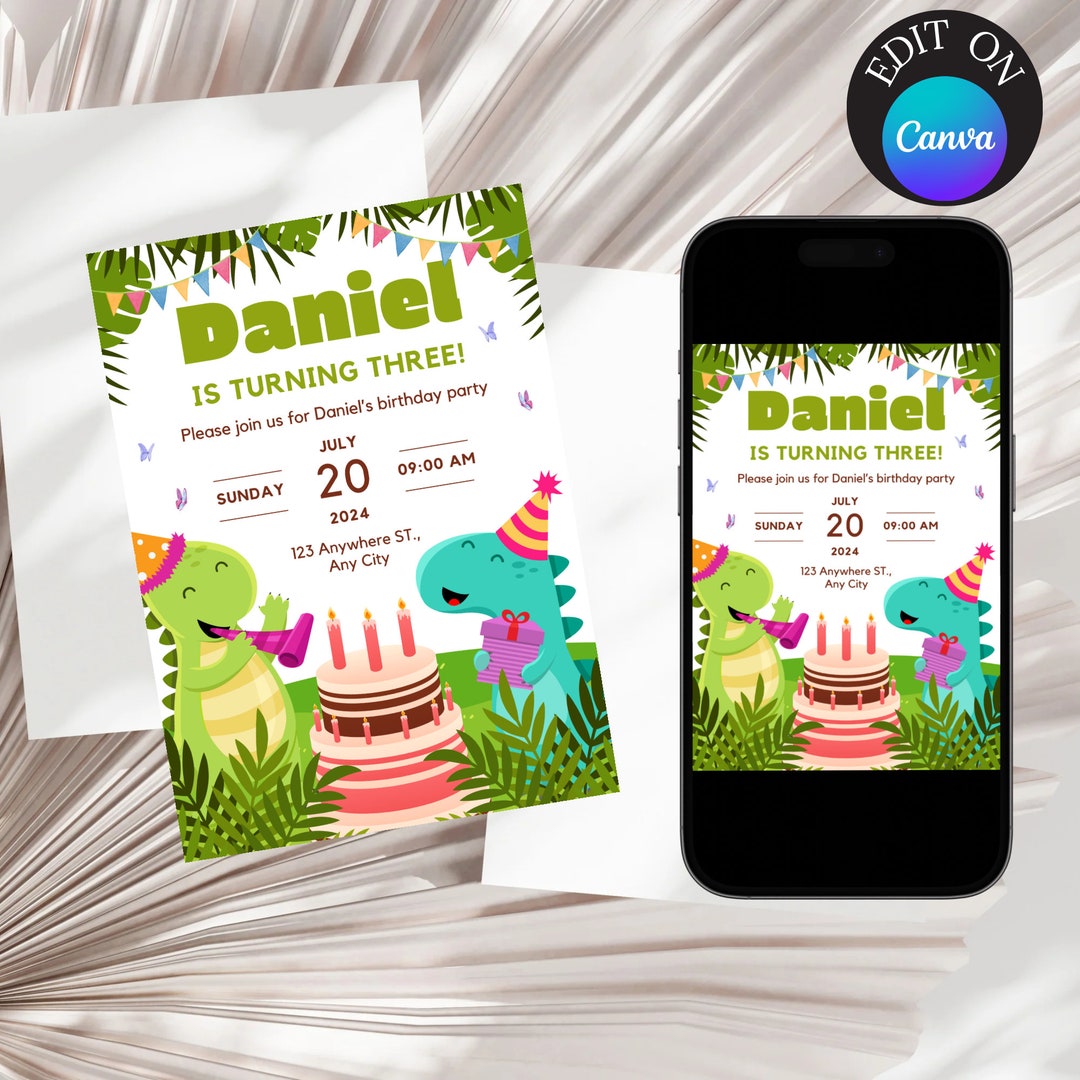 Dinosaur Invitation, Digital Dinosaur Invite, Dino Invatation for Kids ...