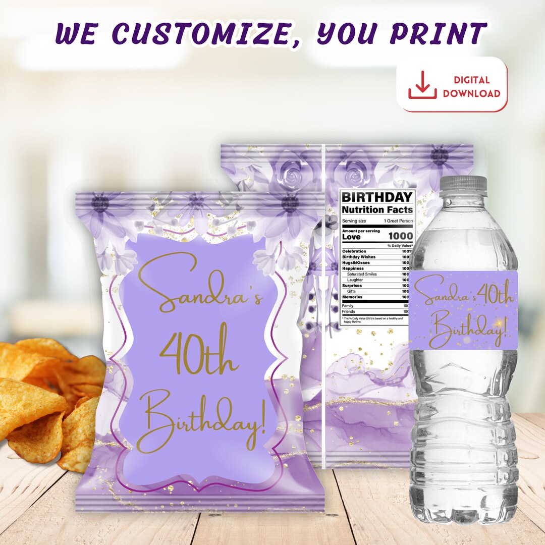 Purple and Gold Chip Bag, Lavender and Gold Party Favors, Lavender ...