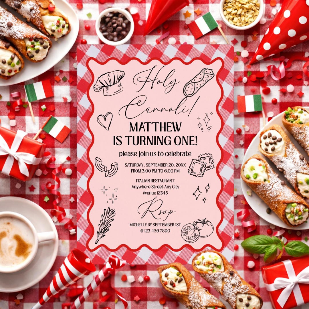 Holy Cannoli First Birthday Invitation, Italian Food Invitation, Hand ...