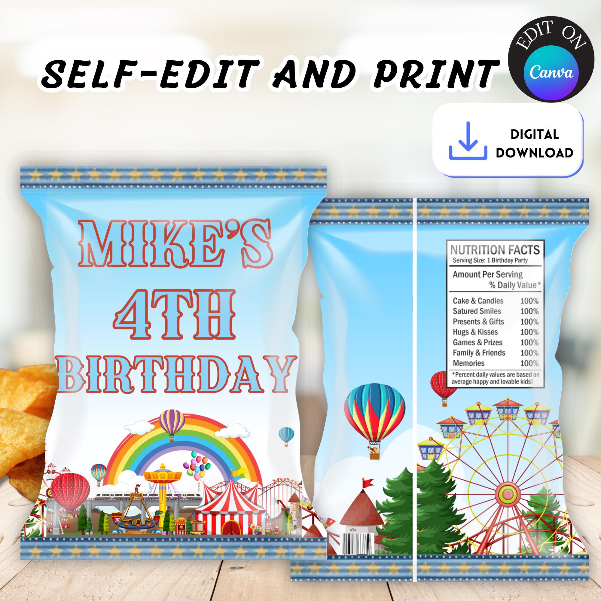 Editable Carnival Chip Bag, Carnival Circus Chip Bag, Blue Carnival ...