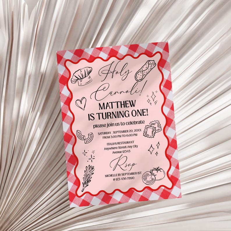 Holy Cannoli First Birthday Invitation, Italian Food Invitation, Hand ...