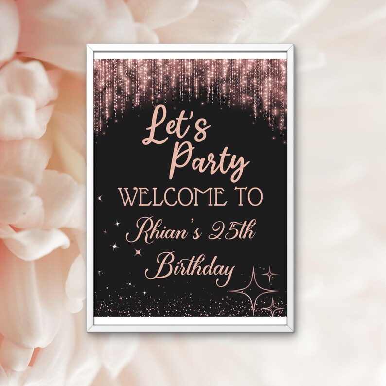 Editable Rose Gold Welcome Sign, Rose Gold Let’s Party Welcome Sign ...