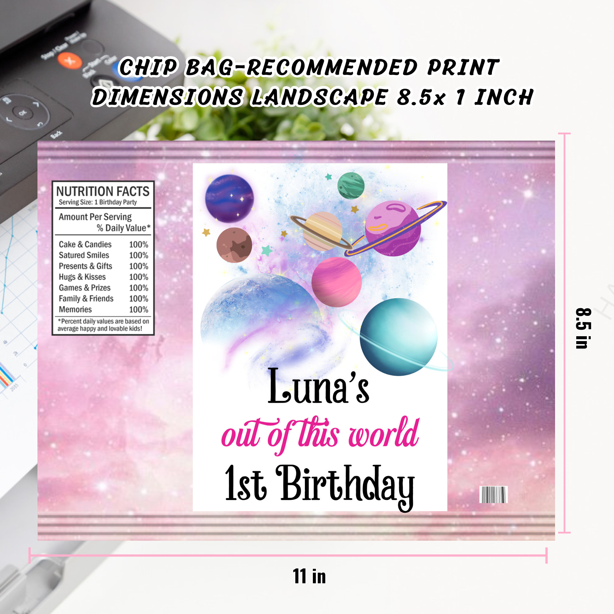 Outer Space for Girl Chip Bag, Pink Outer Space Chip Bag, Girl Galaxy ...