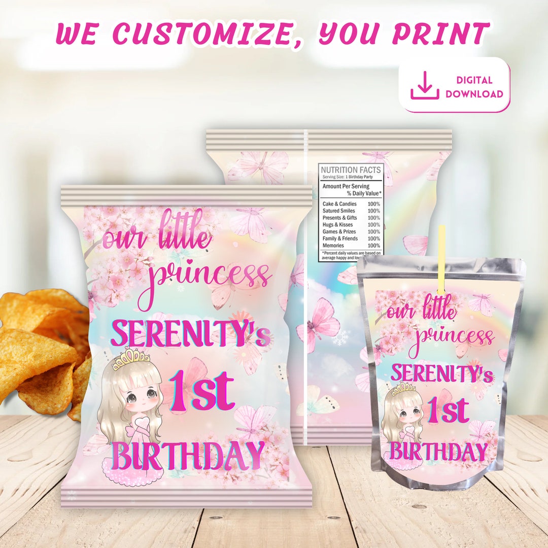 Princess Chip Bag, Birthday Girl Princess Party Favor ,princess Theme ...