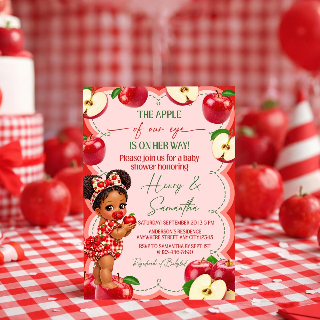 Afro Apple Baby Shower Invitation, African American Apple of Our Eye ...