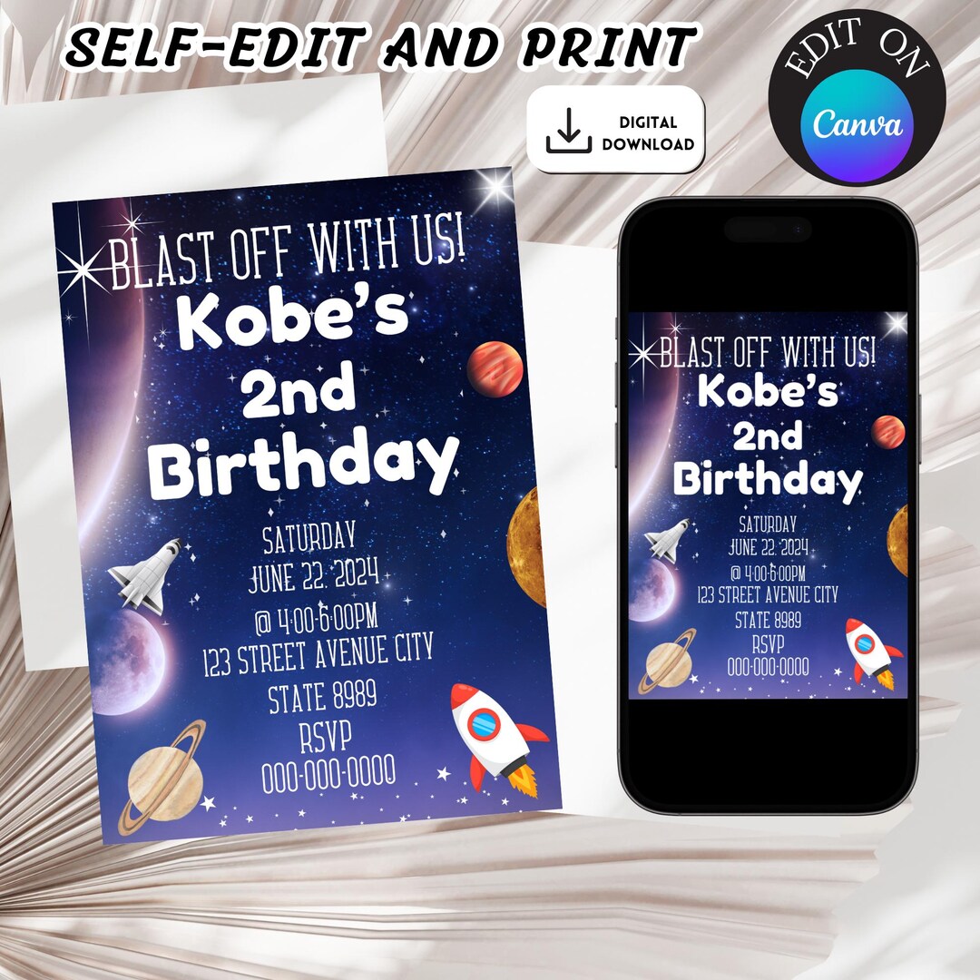 Blast off Birthday Invitation, Space Birthday Invitation, Boy Space ...