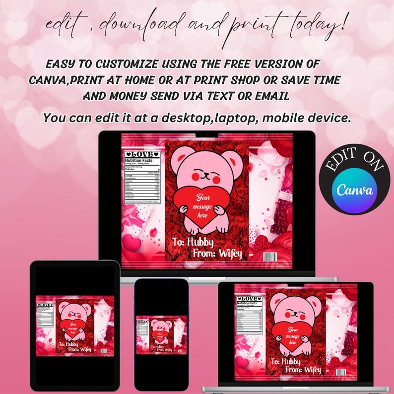 Editable Valentines Day Template Gift Box, Digital Valentines Gift Set ...