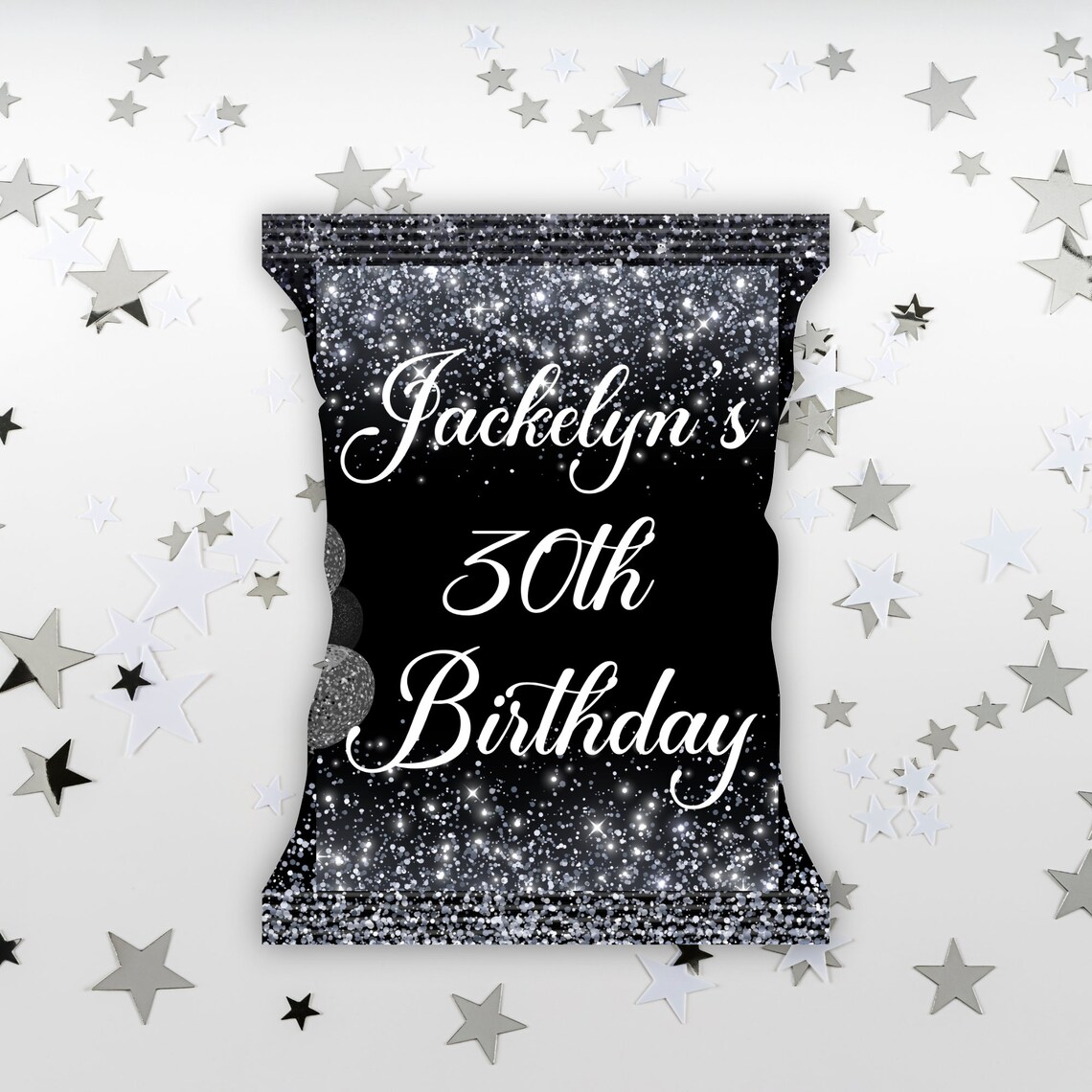 Black and Silver Chip Bag, EDITABLE Black and Silver Chip Wrap, Adult ...
