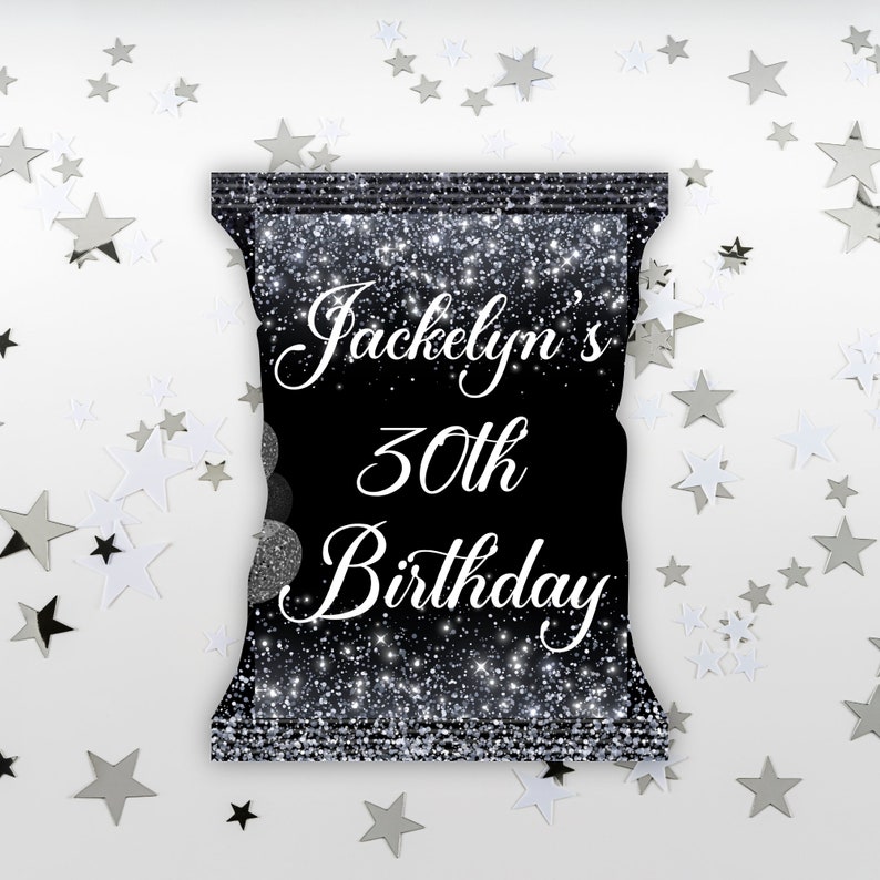 Black and Silver Chip Bag, EDITABLE Black and Silver Chip Wrap, Adult ...