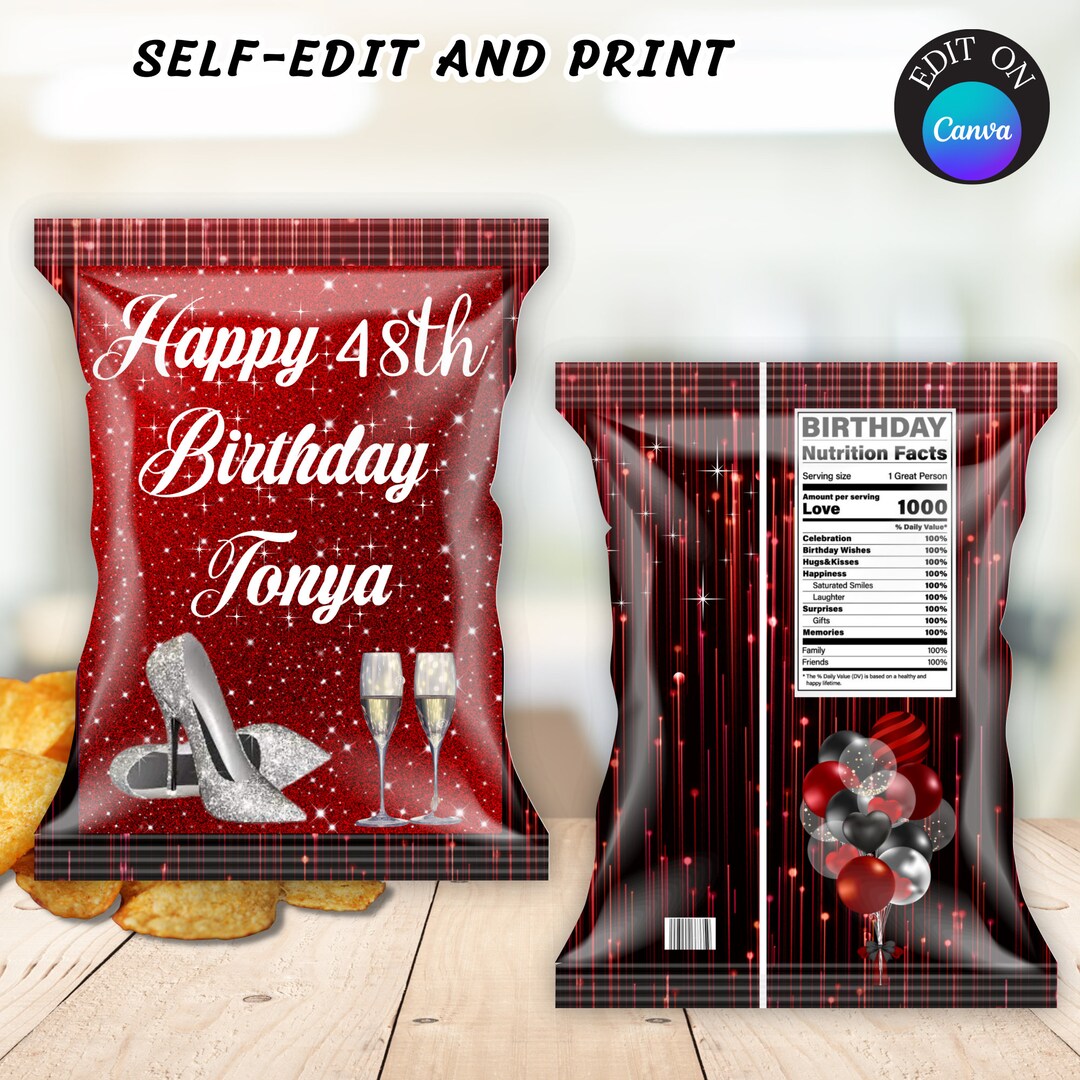 Black and Red Chip Wrap, EDITABLE Black and Red Chip Bag for Adult ...