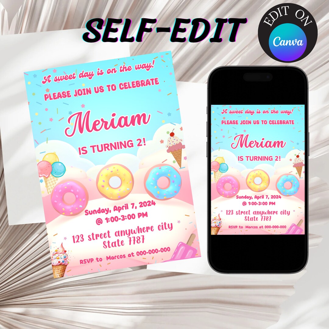 Sweet Birthday Invitation, Donut Invitation, Digital Donut Invite ...