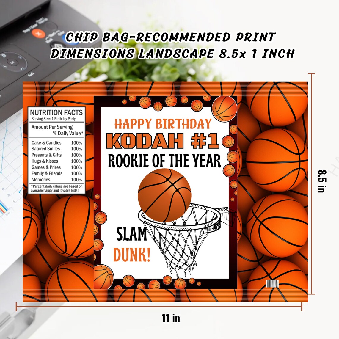Basket Ball Chip Bag, Rookie of the Year Treat Bag, Slam Dunk Party ...