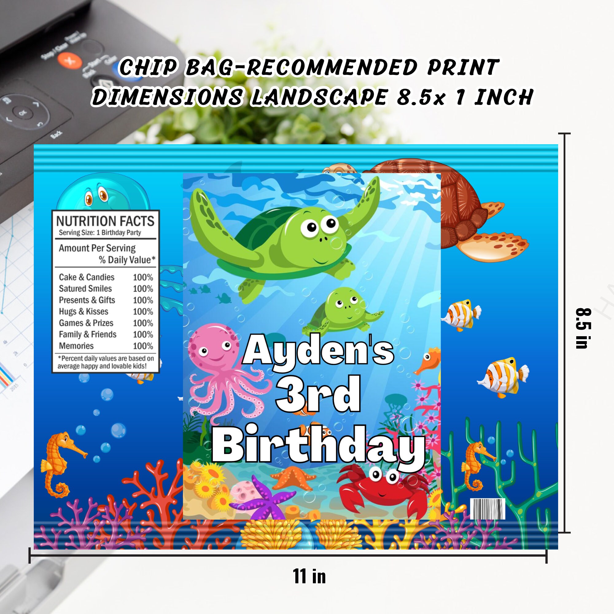 Turtle Birthday Chip Bag, Under the Sea Party Favor, Turtles Birthday ...