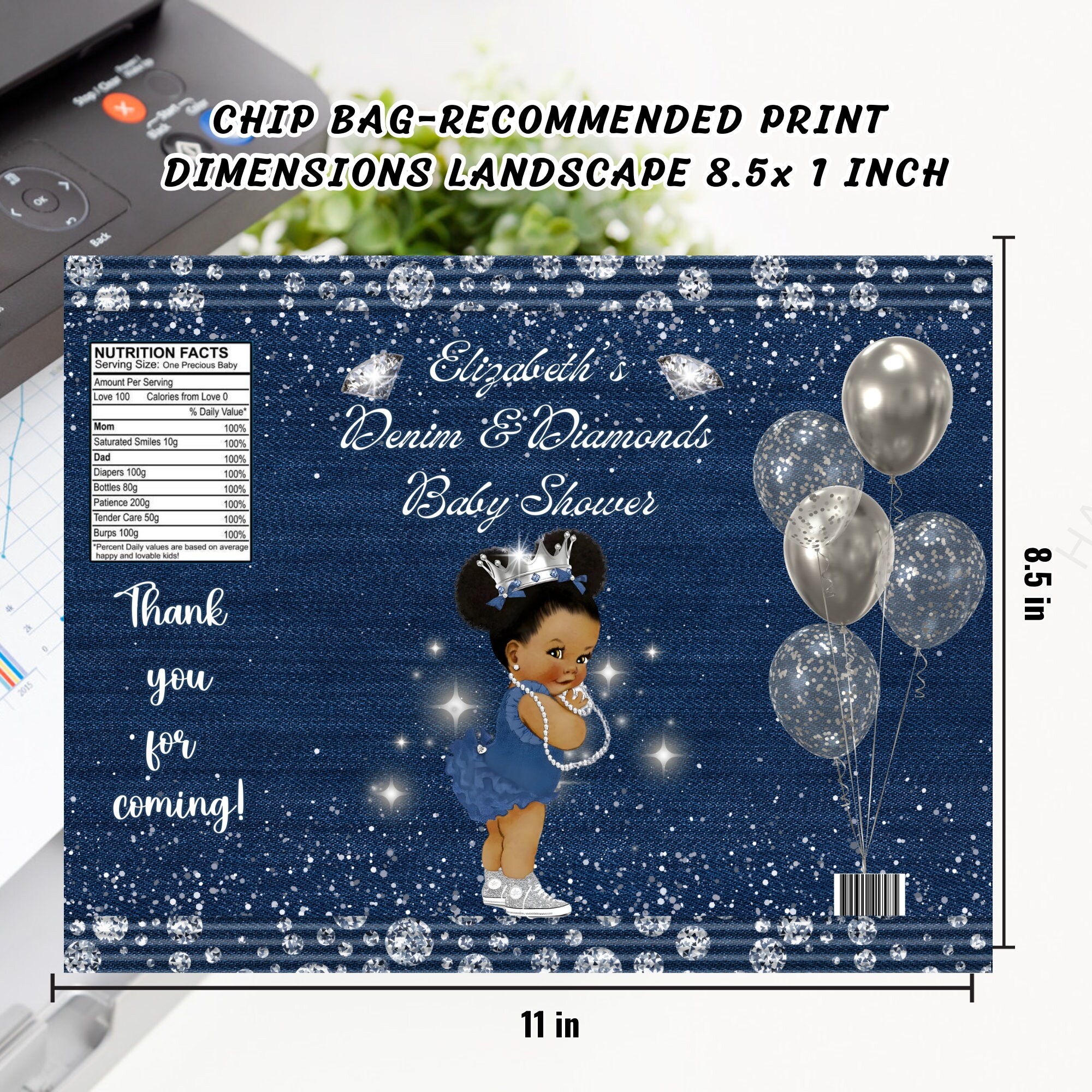 Denim and Diamond Baby Shower Chip Bag,digital Denim and Diamond Baby ...