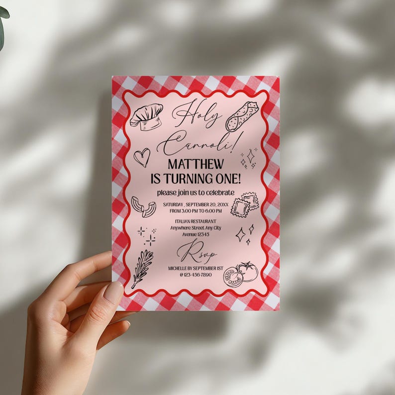 Holy Cannoli First Birthday Invitation, Italian Food Invitation, Hand ...