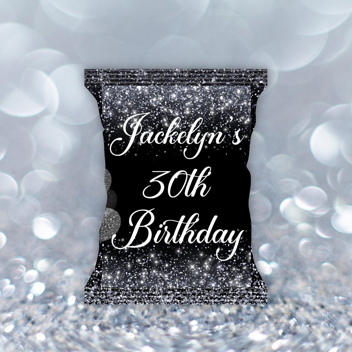 Black and Silver Chip Bag, EDITABLE Black and Silver Chip Wrap, Adult ...