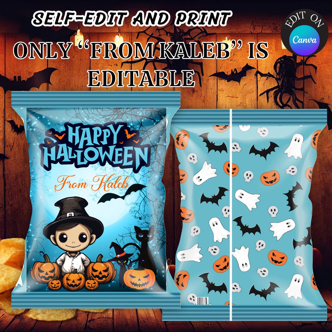 Halloween Chip Bag, Halloween Chip Bag for Boys, Blue Halloween Party ...