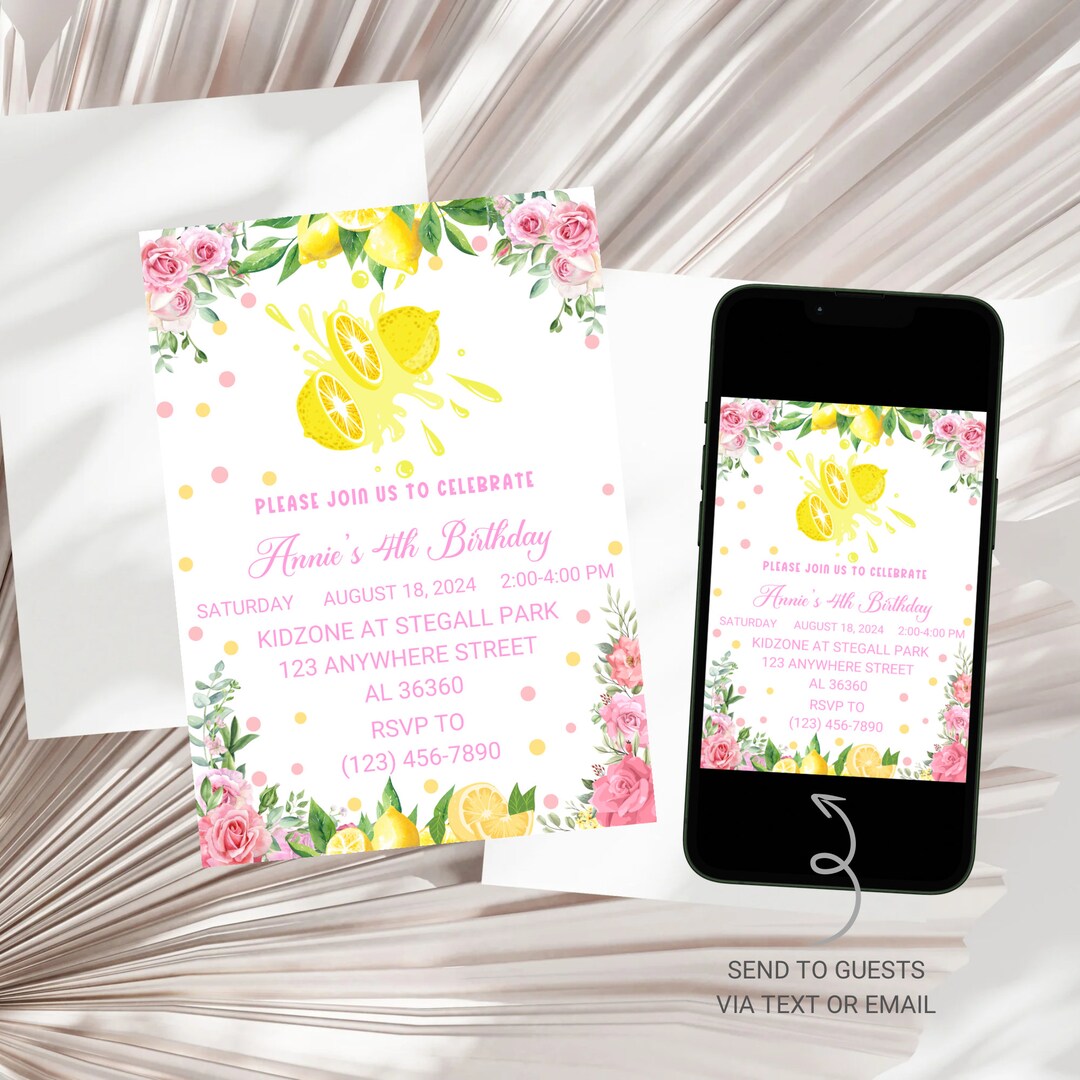 Lemon Invitation, Lemonade Invitation Template, Kids Lemon Invitation ...