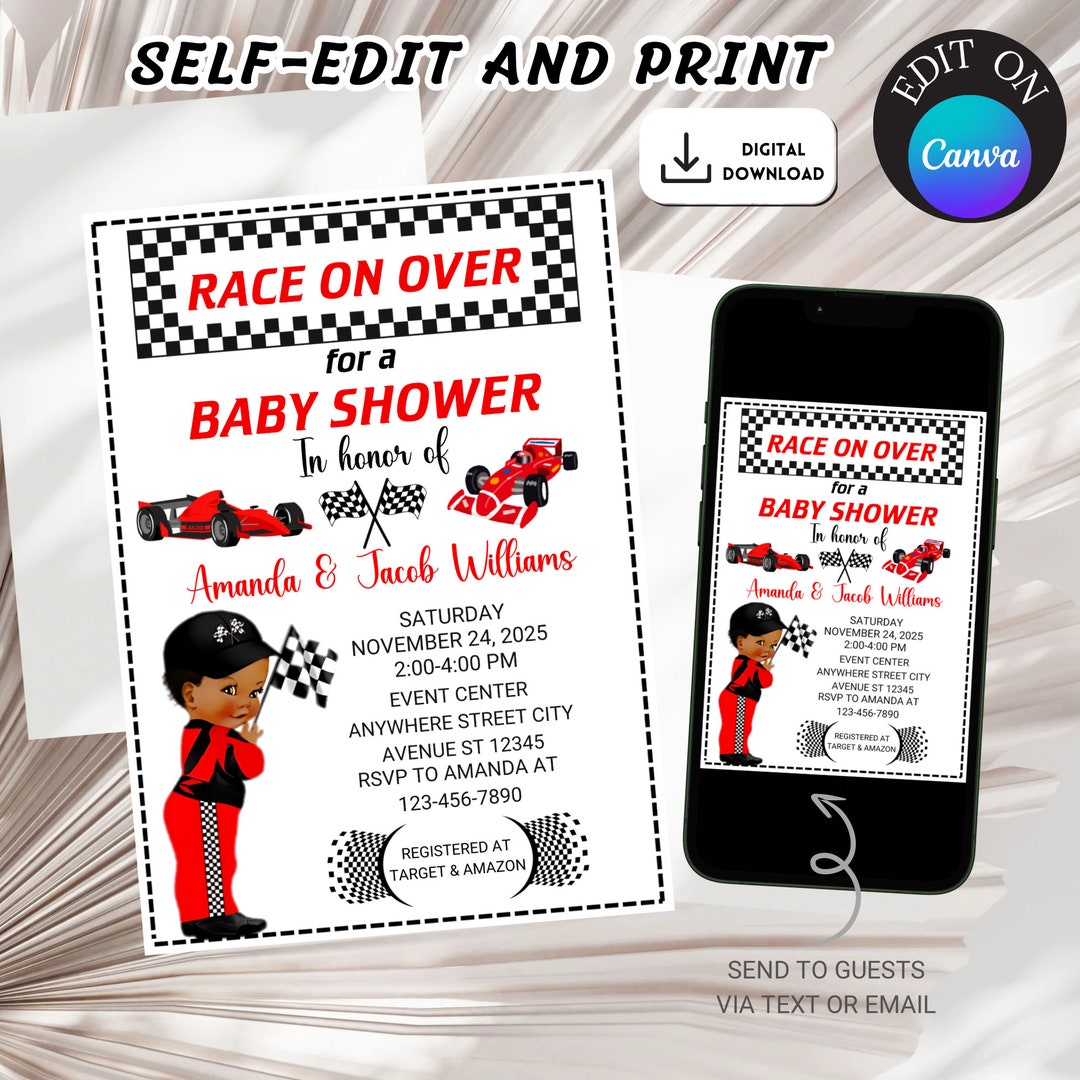 Afro Racing Baby Shower Invitation, African American Racing Baby Shower ...