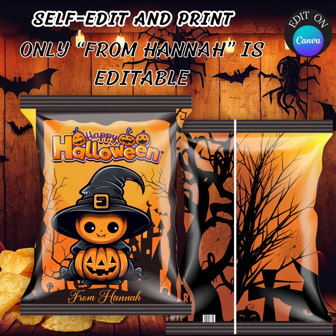Spooky Halloween Chip Bag, EDITABLE Halloween Chip Bag for Kids ...