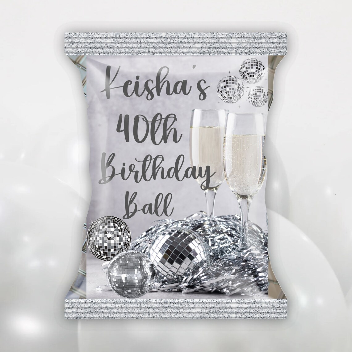 Disco Ball Chip Bag, Silver Disco Ball Chip Bag, Editable Silver Chip ...