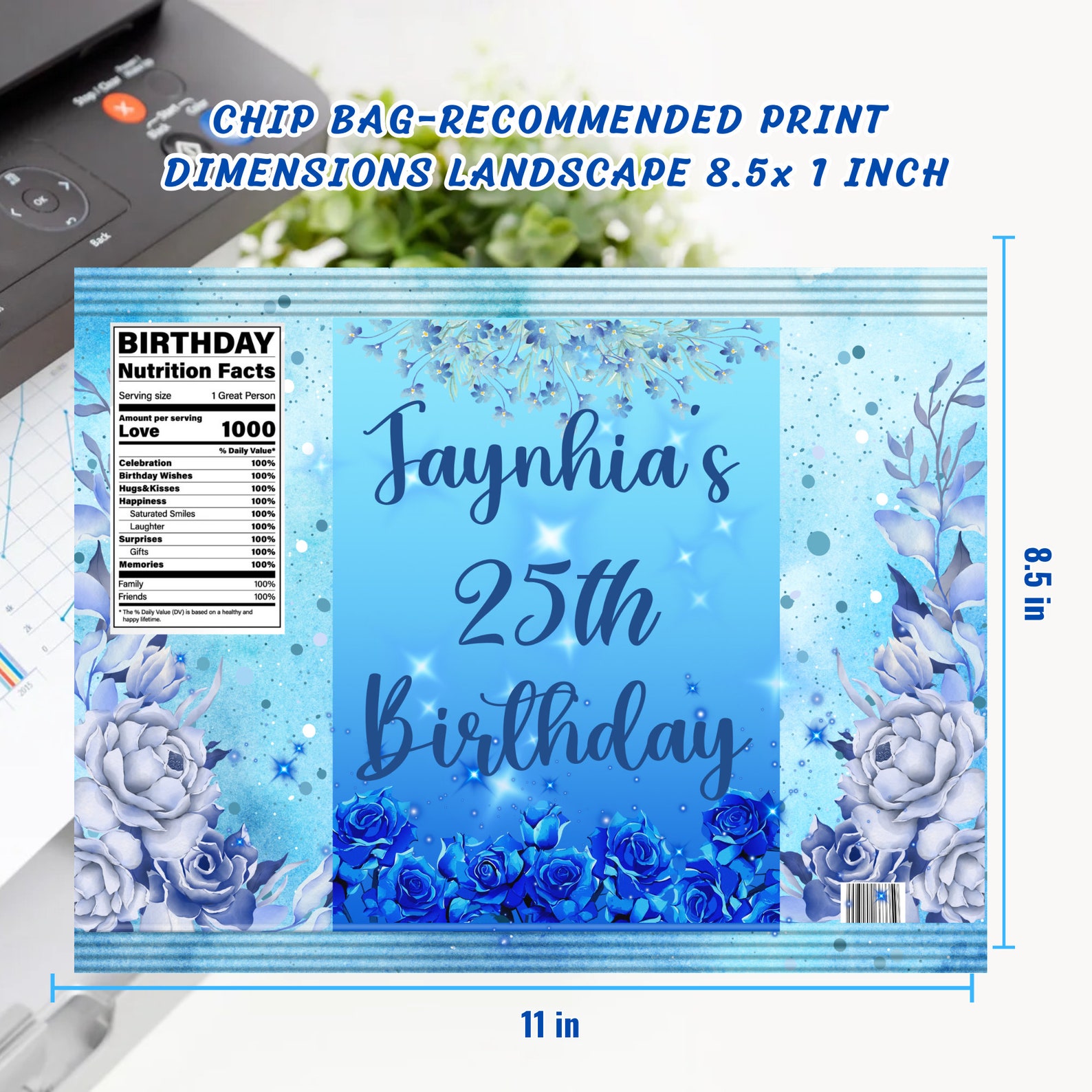 Shades of Blue Chip Bag, Shades of Blue Party Favors, Blue Flowers Chip ...