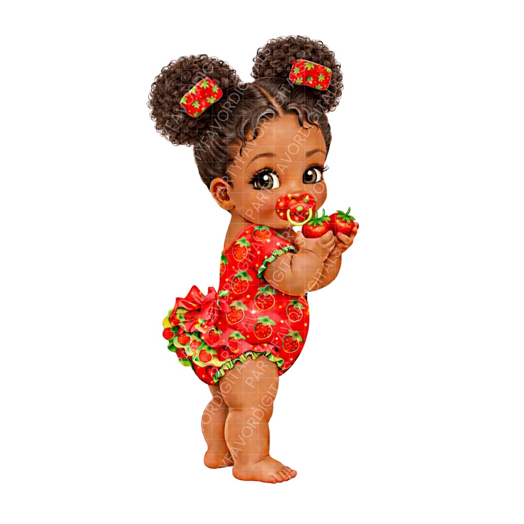 Afro Strawberry Baby Girl Clipart PNG, African American Strawberry Baby ...