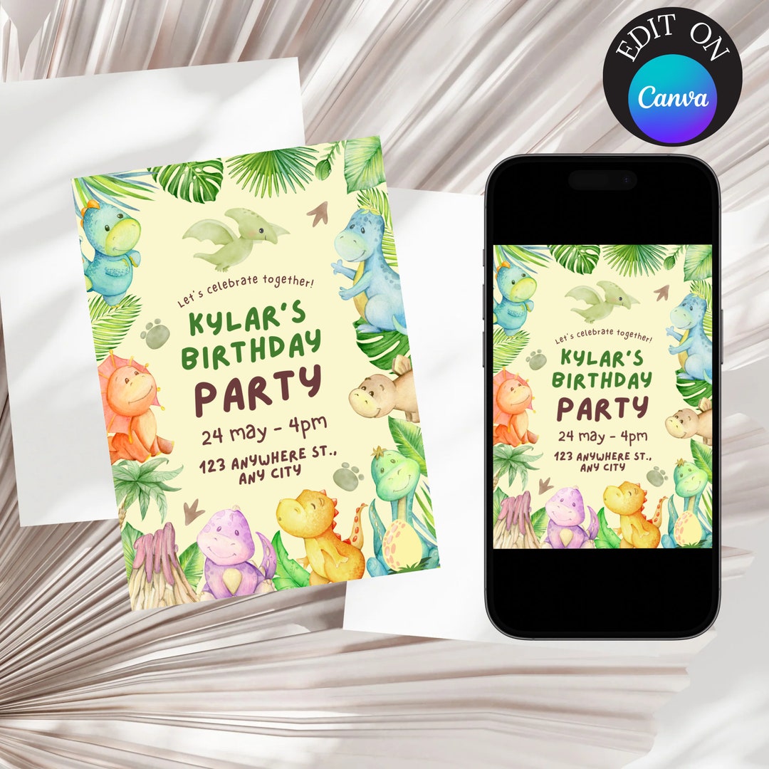 Editable Dinosaur Birthday Invitation, Dinosaur Birthday Invitation ...