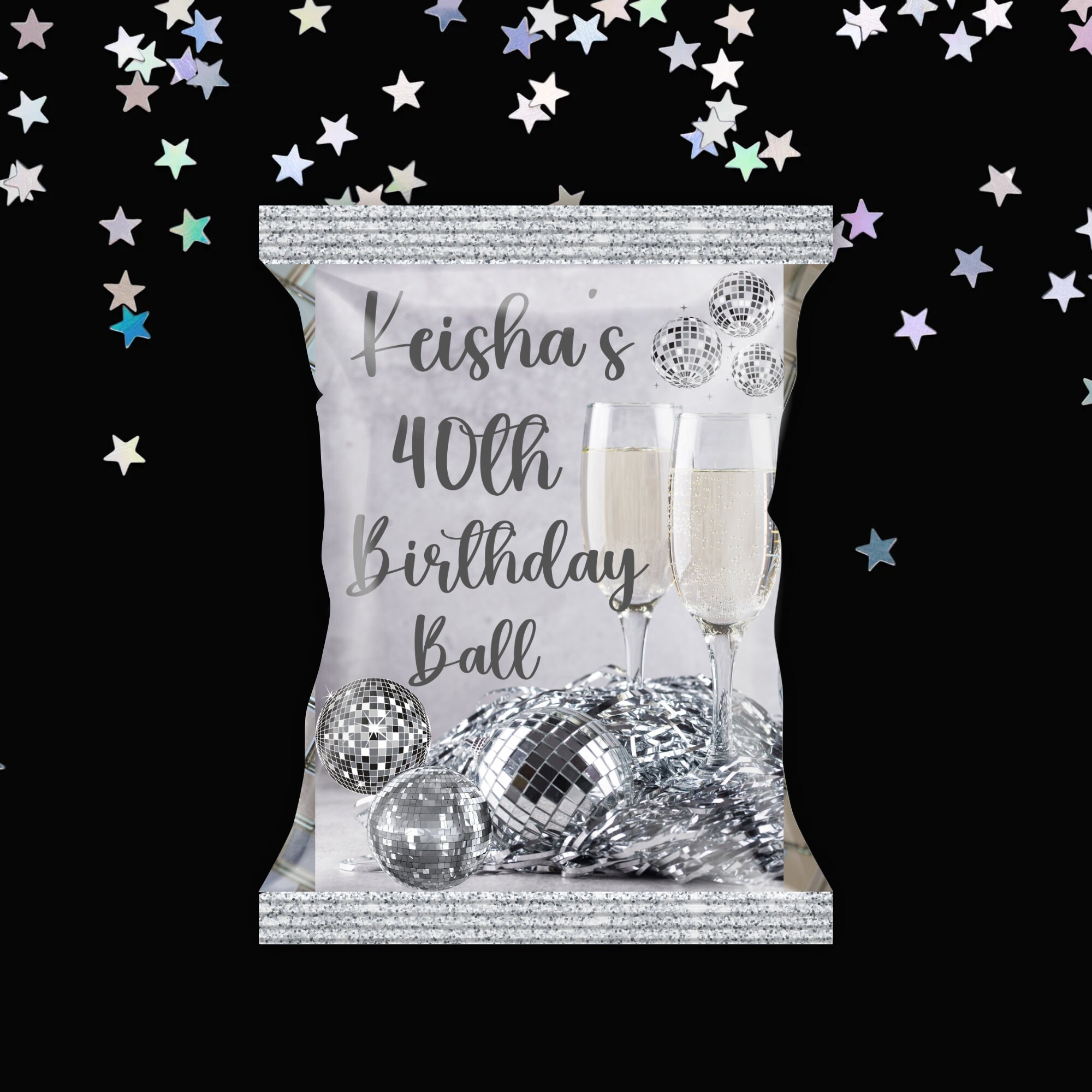 Disco Ball Chip Bag, Silver Disco Ball Chip Bag, Editable Silver Chip ...